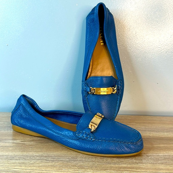 Coach | Shoes | Coach Pebbled Leather Blue Olive Loafers Driving Gold ...